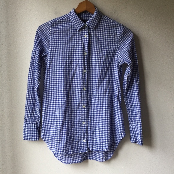 J. Crew | Tops | J Crew Boy Shirt In Crinkle Gingham Blue | Poshmark